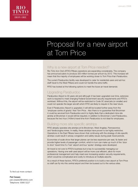 Proposal for a new airport at Tom Price - Rio Tinto Iron Ore