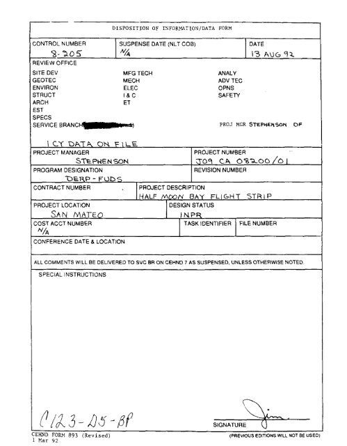 Half Moon Bay Flight Strip Disposition of Information/Data Forms