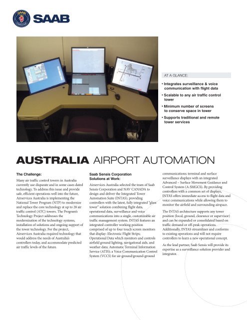 AUSTRALIA AIRPORT AUTOMATION - Saab Sensis