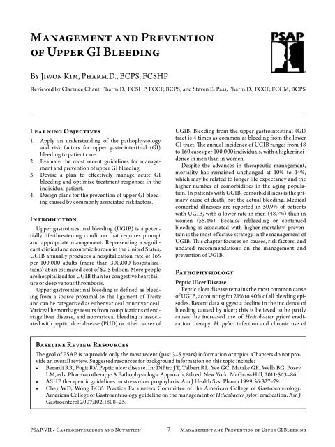 Management and Prevention of Upper GI Bleeding - ACCP