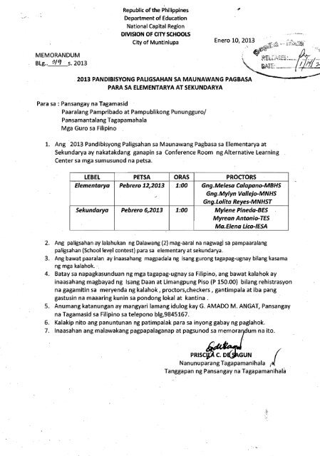 7" :," i::rf - DepEd - Division Office Muntinlupa