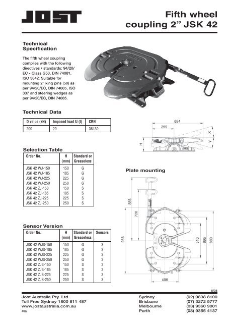 Fifth wheel coupling 2” JSK 42 - JOST Australia