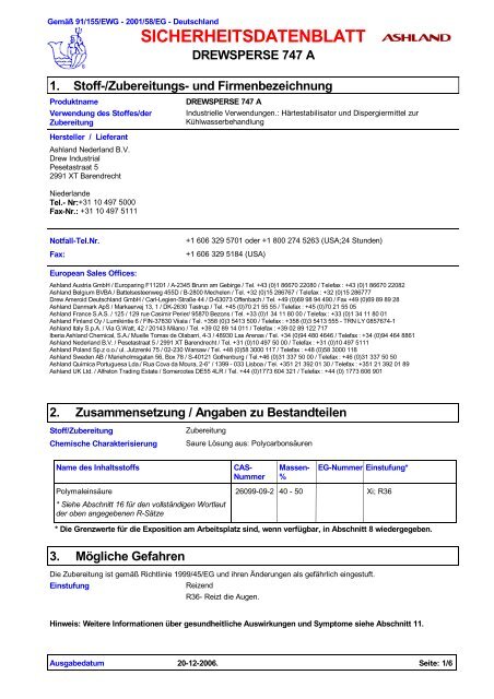 1. SICHERHEITSDATENBLATT DREWSPERSE 747 A Stoff - Roshard