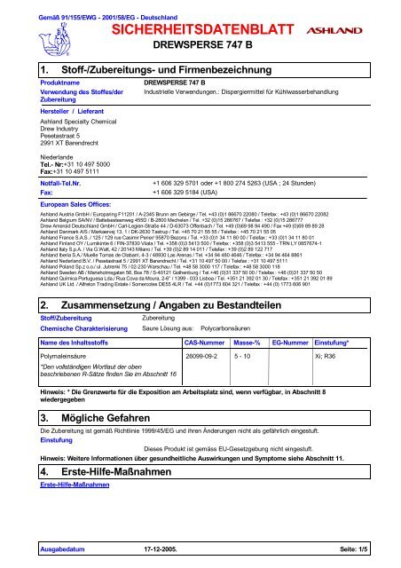 SICHERHEITSDATENBLATT DREWSPERSE 747 B Stoff - Roshard