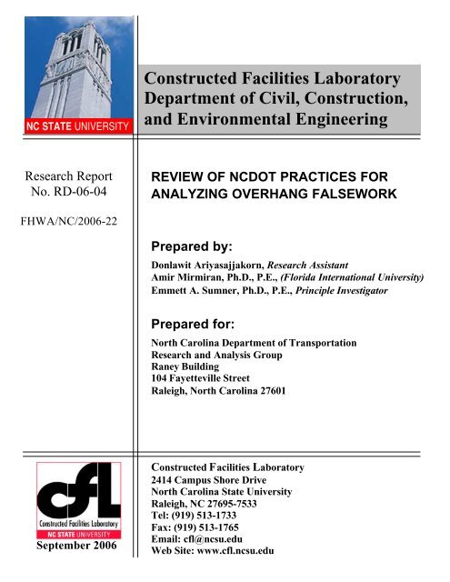review of ncdot practices for analyzing overhang falsework