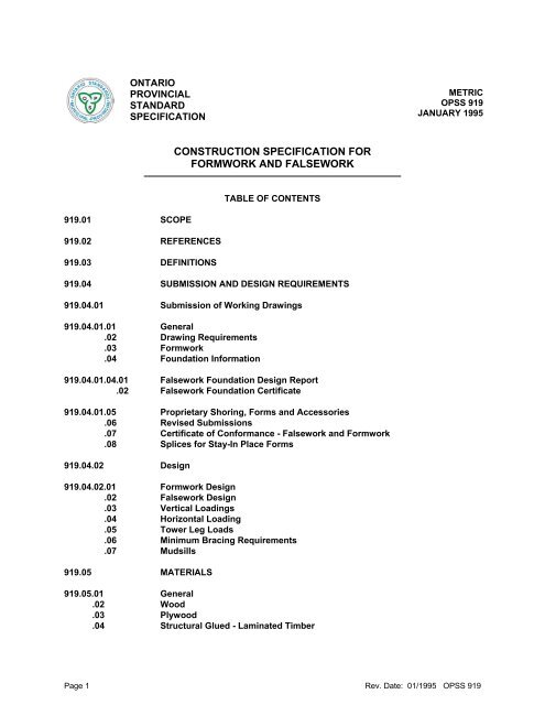 CONSTRUCTION SPECIFICATION FOR - Ontario.ca