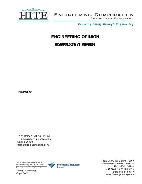 Article on the difference between scaffolding and shoring - Hite.ca