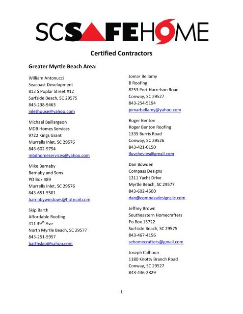 Certified Contractors - SC Safe Home