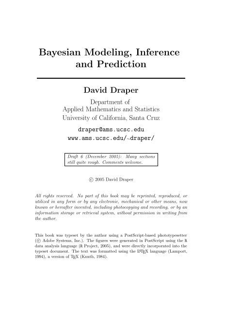 Bayesian Modeling Inference And Prediction Applied Mathematics