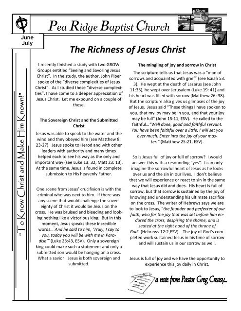 6 June-July Newsletter - Pea Ridge Baptist Church
