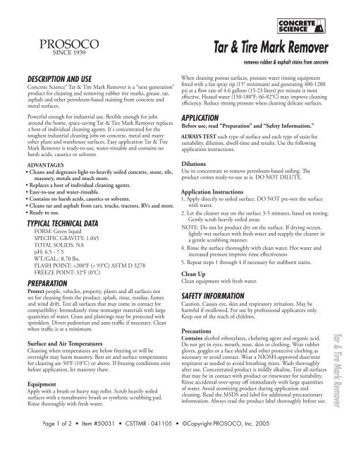Prosoco Tar & Tire Mark Remover Data Sheet - Brock White