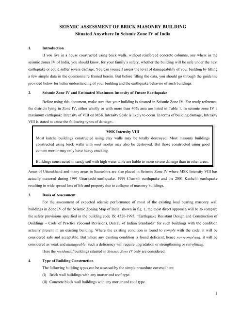1 SEISMIC ASSESSMENT OF BRICK MASONRY BUILDING ... - NIDM