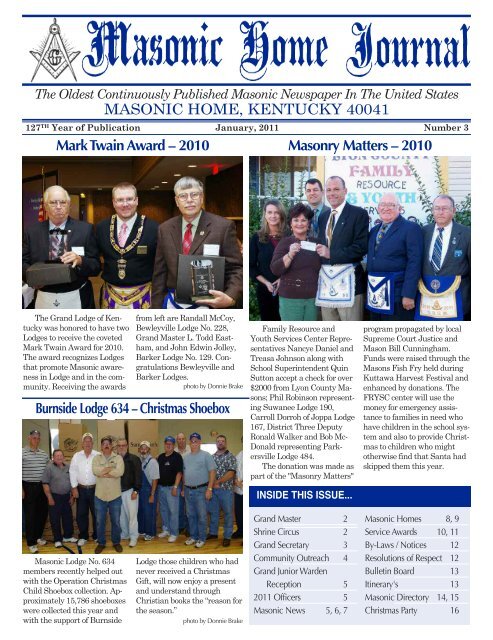 MASONIC HOME, KENTUCKY 40041 Mark Twain Award – 2010 ...