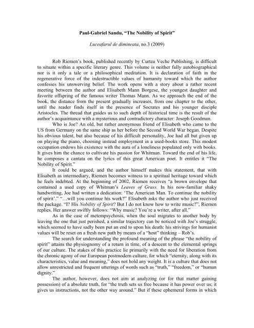 Paul-Gabriel Sandu, “The Nobility of Spirit ... - Rob Riemen