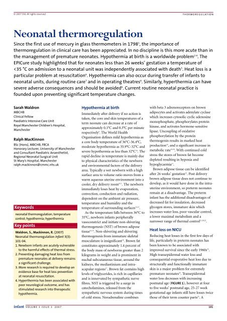 Neonatal thermoregulation - Infant journal