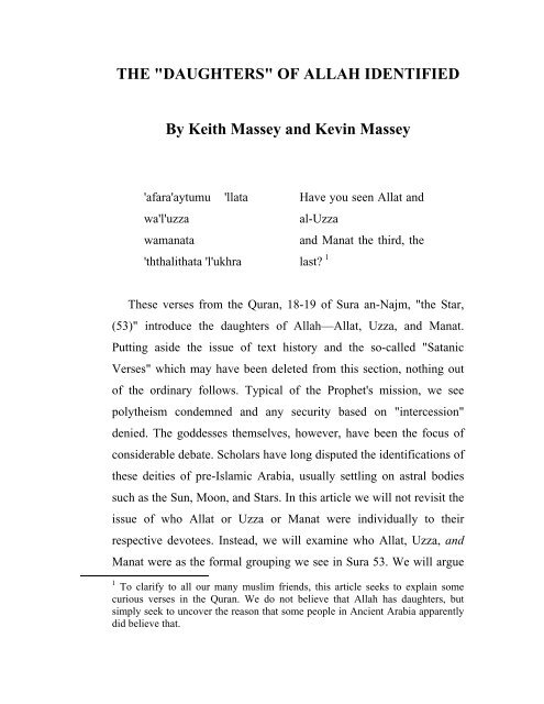 THE "DAUGHTERS" OF ALLAH IDENTIFIED - Keith Massey