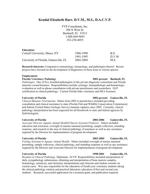 Kendal Elizabeth Harr, DVM, MS, DACVP - FVP Consultants, Inc.