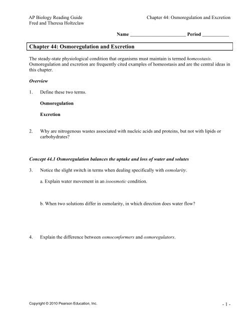 Chapter 44: Osmoregulation and Excretion