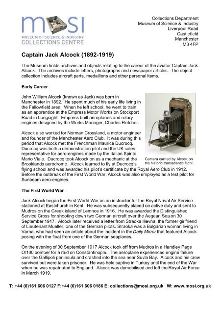 Captain Jack Alcock (1892-1919) - Museum of Science and Industry
