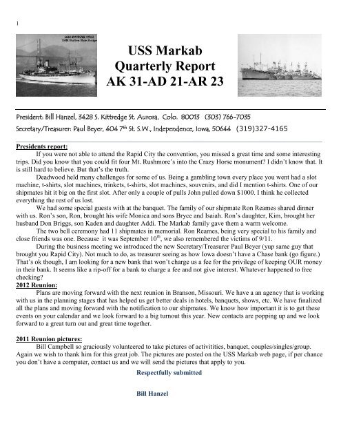 USS Markab Quarterly Report AK 31-AD 21-AR 23
