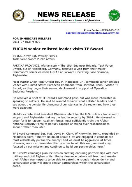 EUCOM senior enlisted leader visits TF Sword - US Army in Europe