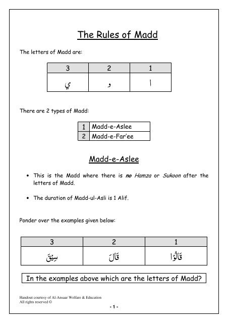 Basic Rules of Tajweed - Al-Ansaar Welfare & Education