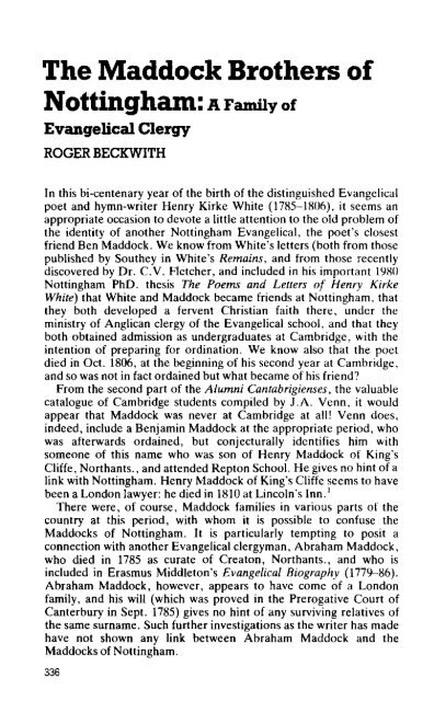 The Maddock Brothers of Nottingham: A Family of - BiblicalStudies ...