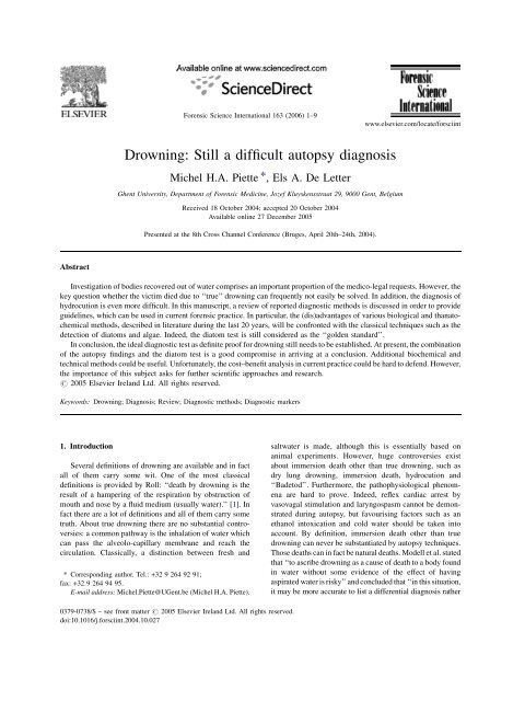 Forensic Science International - Drowning