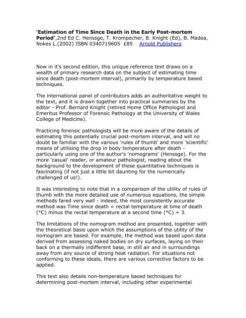 'Estimation of Time Since Death in the Early Post ... - Forensic Books