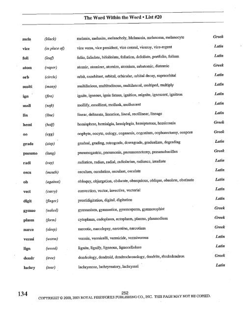 The Word Within the Word ' List #20