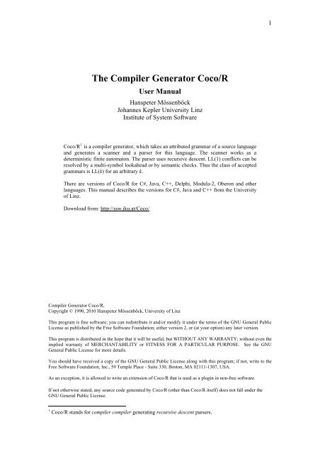 the Compiler Generator Coco/R User Manual - JKU