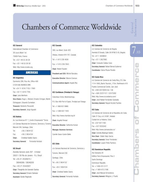 Chambers of Commerce Worldwide - Oil and Gas Directory