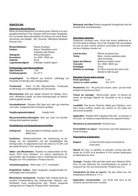 RUBATEX WAI Allgemeine Beschreibung: Reine - ruba-paint.ch