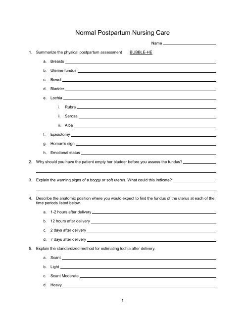 Normal Postpartum Nursing Care