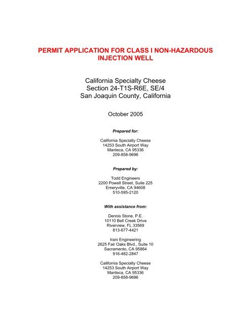 "Permit Application for Class I Non-Hazardous Injection Well ...