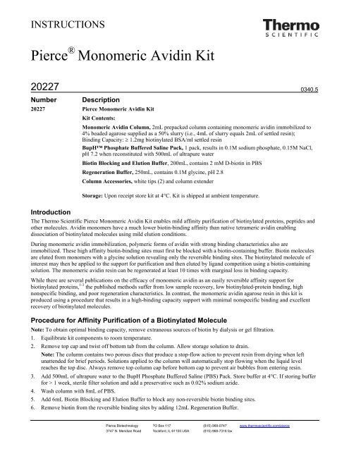 Pierce Monomeric Avidin Kit