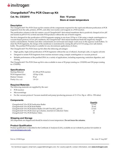 ChargeSwitch -Pro PCR Clean-up Kit - Invitrogen