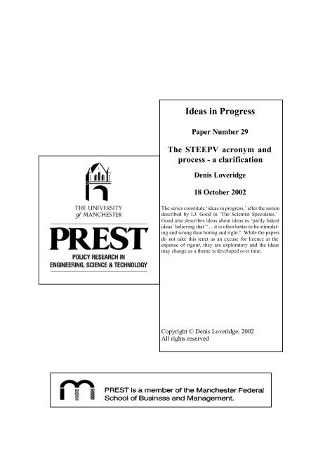 The STEEPV Acronym and Process-a Clarification