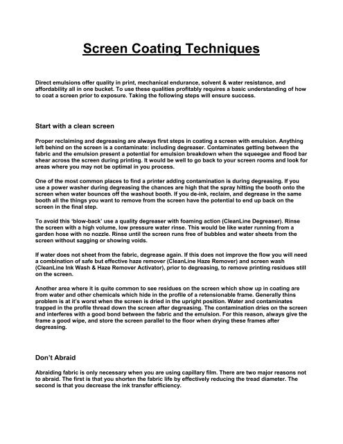 Screen Coating Techniques - KIWO