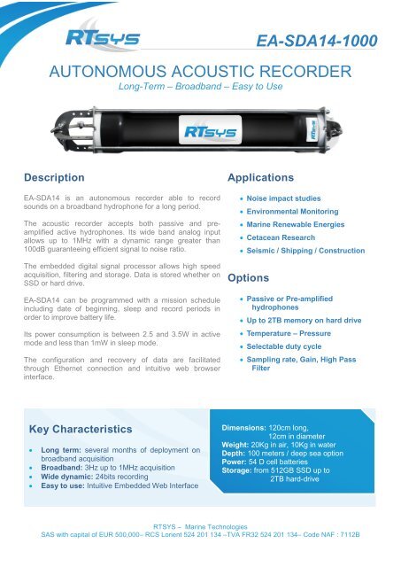 EA-SDA14-1000 AUTONOMOUS ACOUSTIC RECORDER - rtsys