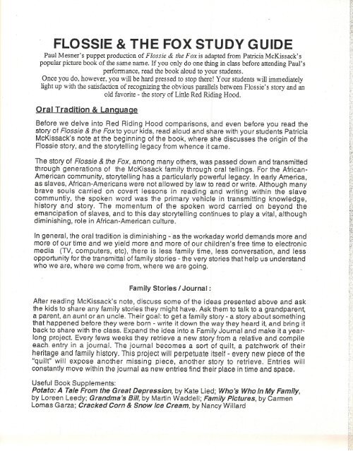 FLOSSIE & THE FOX STUDY GUIDE - Paul Mesner Puppets