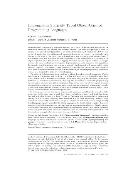 Implementing Statically Typed Object Oriented Programming Lirmm