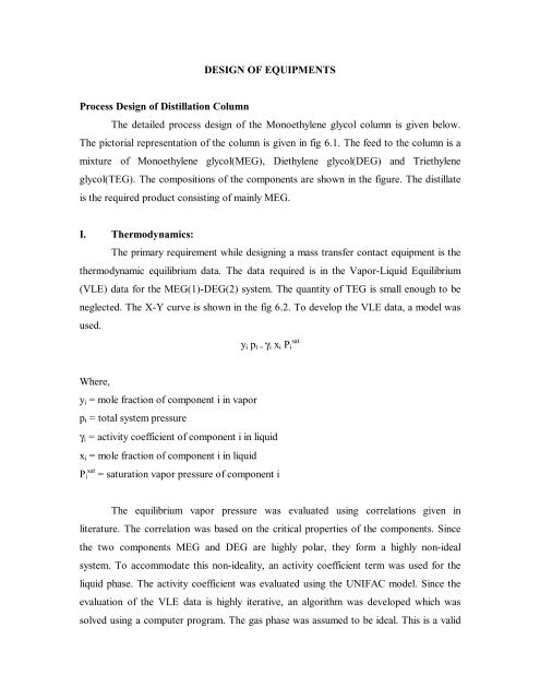 DESIGN OF EQUIPMENTS Process Design of Distillation Column ...