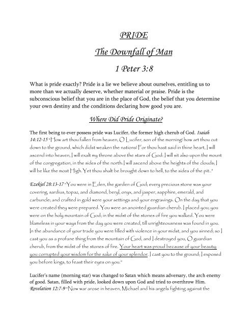 PRIDE The Downfall of Man 1 Peter 3:8 - Faith Fellowship Church