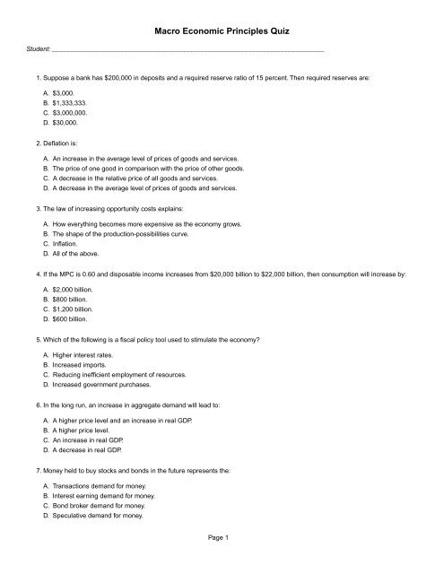 Macro Economic Principles Quiz