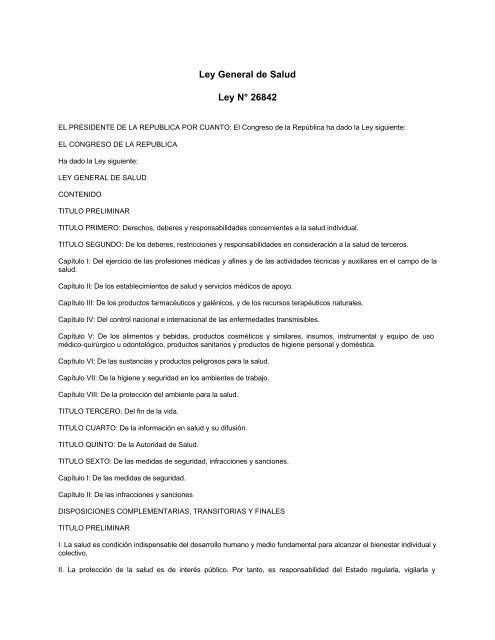 Ley General de Salud Ley N° 26842 - EsSalud