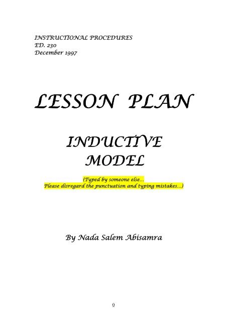 Inductive Model + Lesson Plan - Nada's ESL Island
