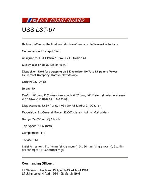 USS LST-67 - U.S. Coast Guard