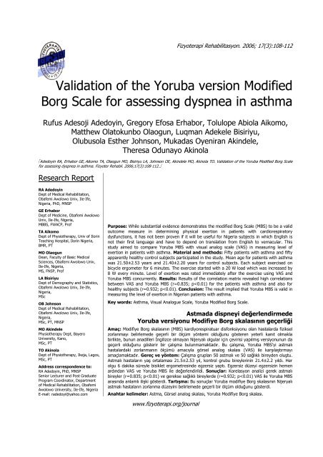 Validation of the Yoruba version Modified Borg Scale for assessing ...