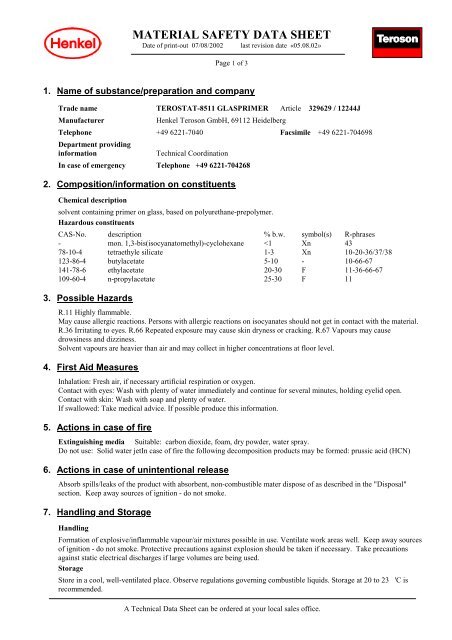 MATERIAL SAFETY DATA SHEET - Akd Tools